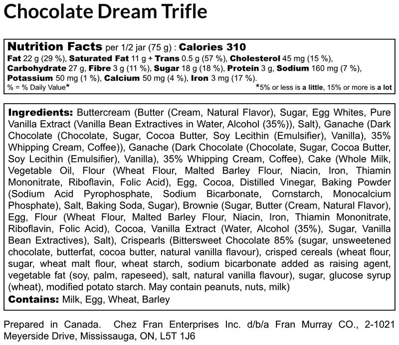 Luxury Trifle Ingredients & Nutrition Facts | Fran Murray Co.